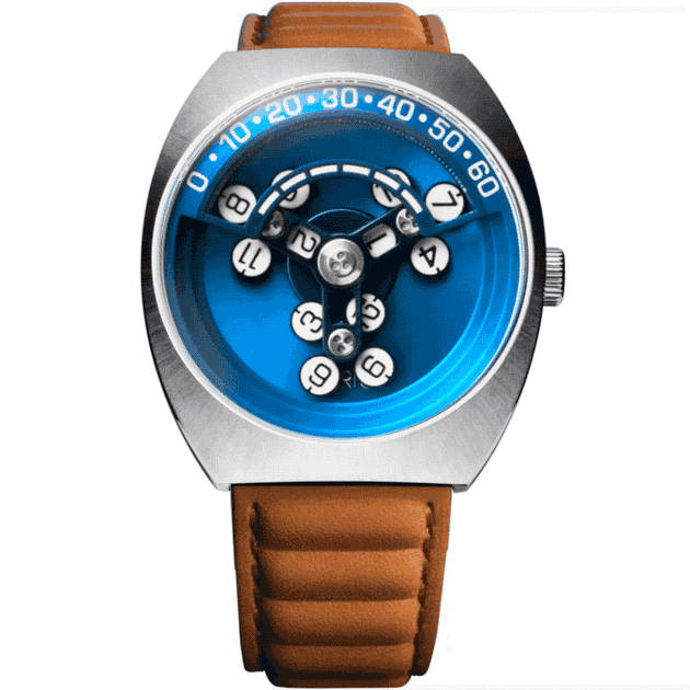Scrambler Automatic Wandering Hour Blue Tan | Xeric.com – Xeric Watches