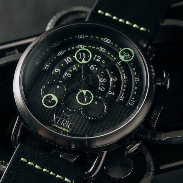 Xeric Halograph Chrono Sapphire Gunmetal Lime | Xeric.com – Xeric Watches